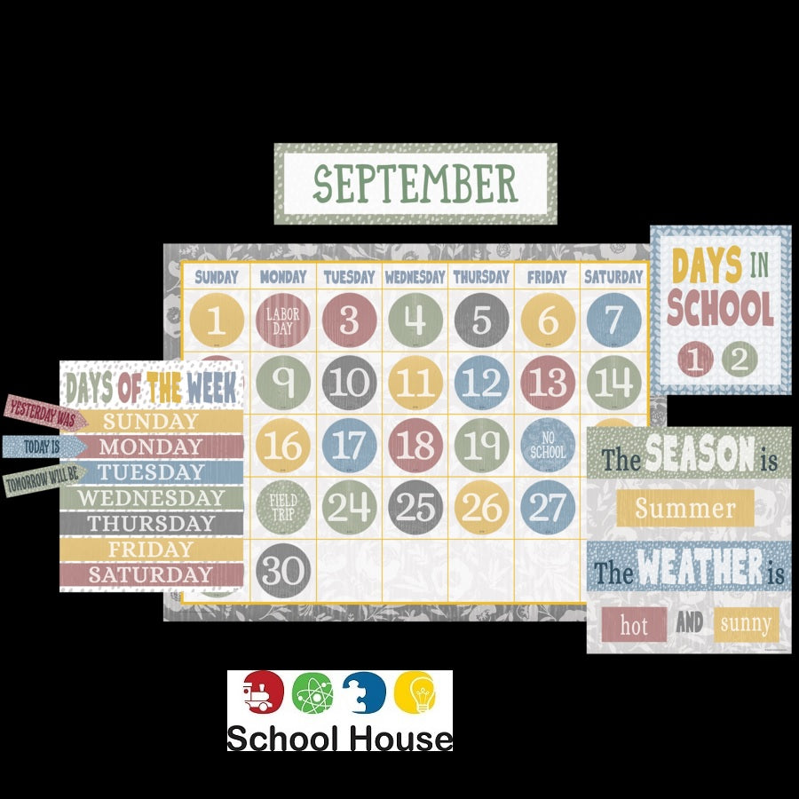 Classroom Cottage Calendar Bulletin Board Set – School House GB
